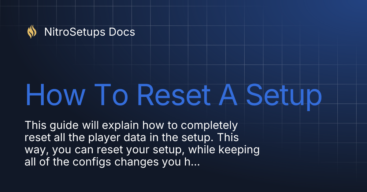 How To Reset A Setup | NitroSetups Docs